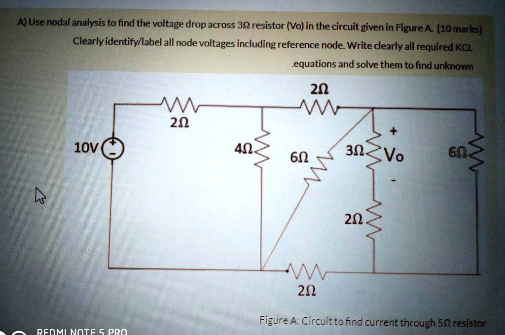 SOLVED: Use nodal analysis to find the voltage drop across the 3 ...