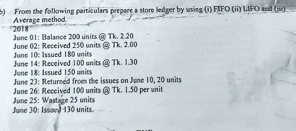 SOLVED: From the following particulars, prepare a store ledger using FIFO, LIFO, and Average ...