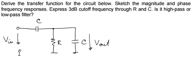 SOLVED: Derive the transfer function for the circuit below. Sketch the magnitude and phase ...