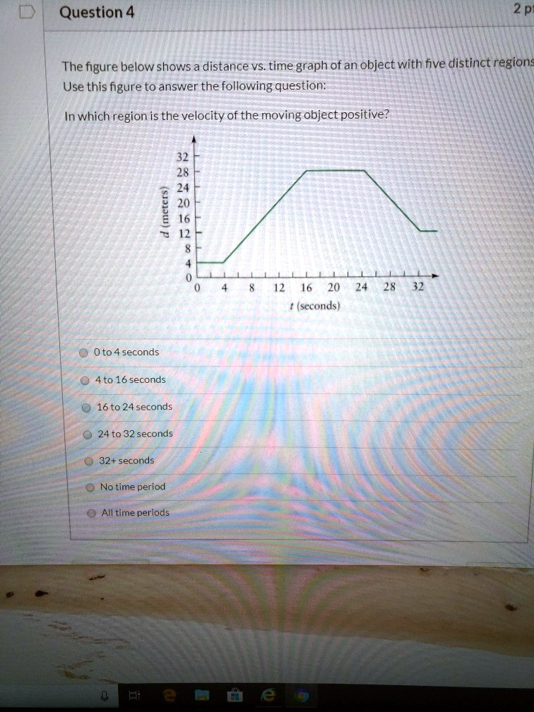 question 4 2 p the figure below shows a distance vs time graph of an object with five distinct ...