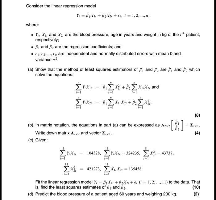 SOLVED: Consider the linear regression model: Y = β0 + β1X1 + β2X2 ...
