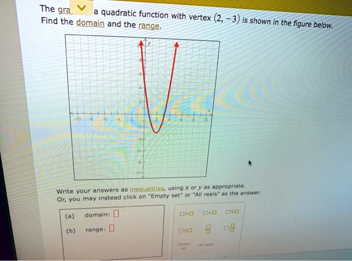 SOLVED: The gra quadratic function Find the domain and the with vertex ...