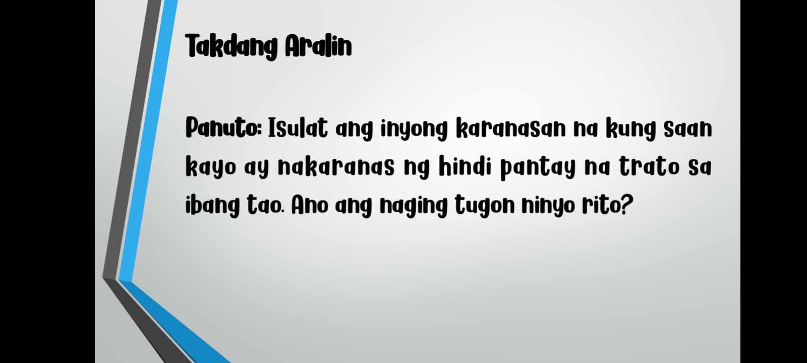 SOLVED: Takdang Aralin Panuto: ISulat ang inyong karanaSan ha kung Saan ... SOLVED: Takdang Aralin Panuto: ISulat ang inyong karanaSan ha kung Saan ...