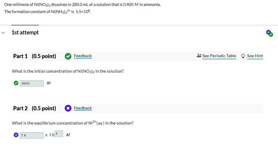 SOLVED: One millimo of Ni(NOzlz dissolves in 280.0 mLof solution that ...