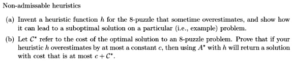 Solved Part B Non Admissable Heuristics A Invent A Heuristic Function 9185