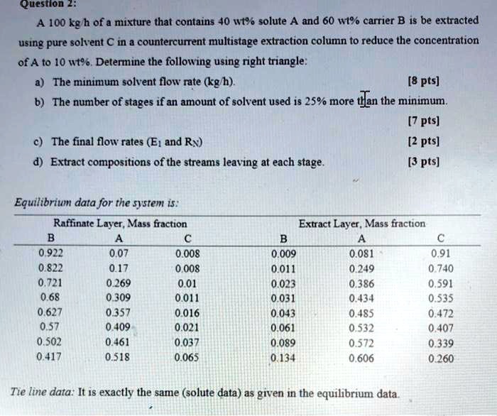 SOLVED: Question 2: A 100 kg/h of a mixture that contains 40 wt% solute ...