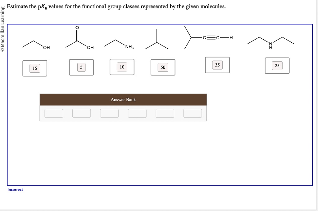 SOLVED: Texts: Estimate the pKa values for the functional group classes represented by the given ...