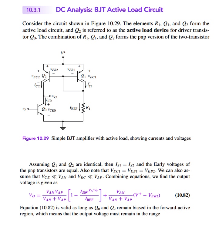 Solved 10 3 1 Dc Analysis Bjt Active Load Circuit Consider The