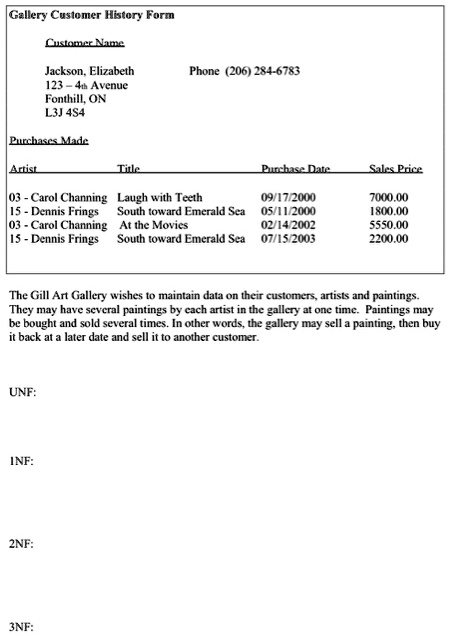 Gallery Customer History Form Customer Name Jackson, Elizabeth 123 ...
