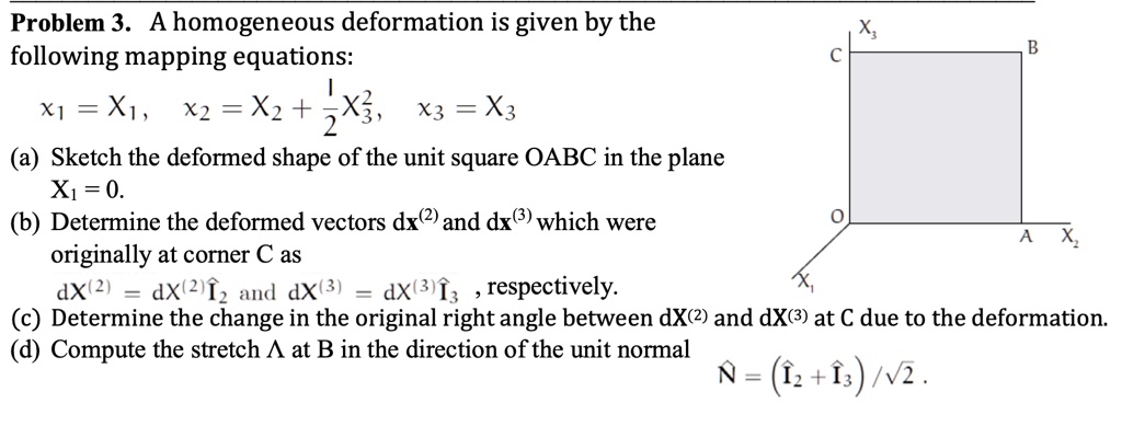 SOLVED: Problem 3. A homogeneous deformation is given by the following ...