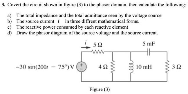 3. Covert the circuit shown in figure (3) to the phasor domain, then ...