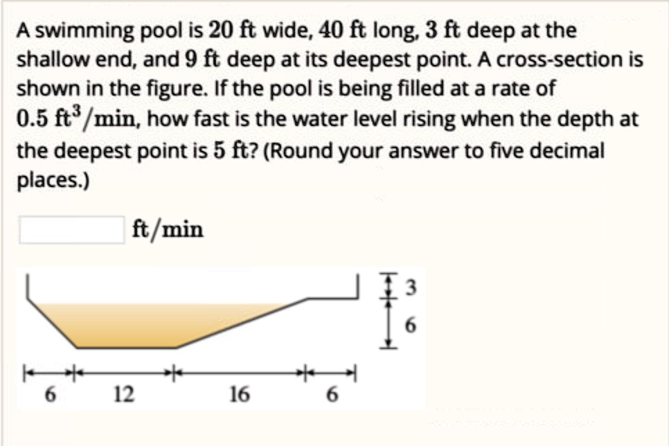 a swimming pool is 20 ft wide 40 ft long 3 ft deep at the shallow end ...