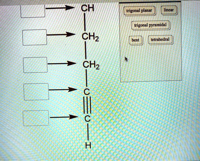 SOLVED: CH linear trigonal planar trigonal pyramidal CHz tetrahedral ...