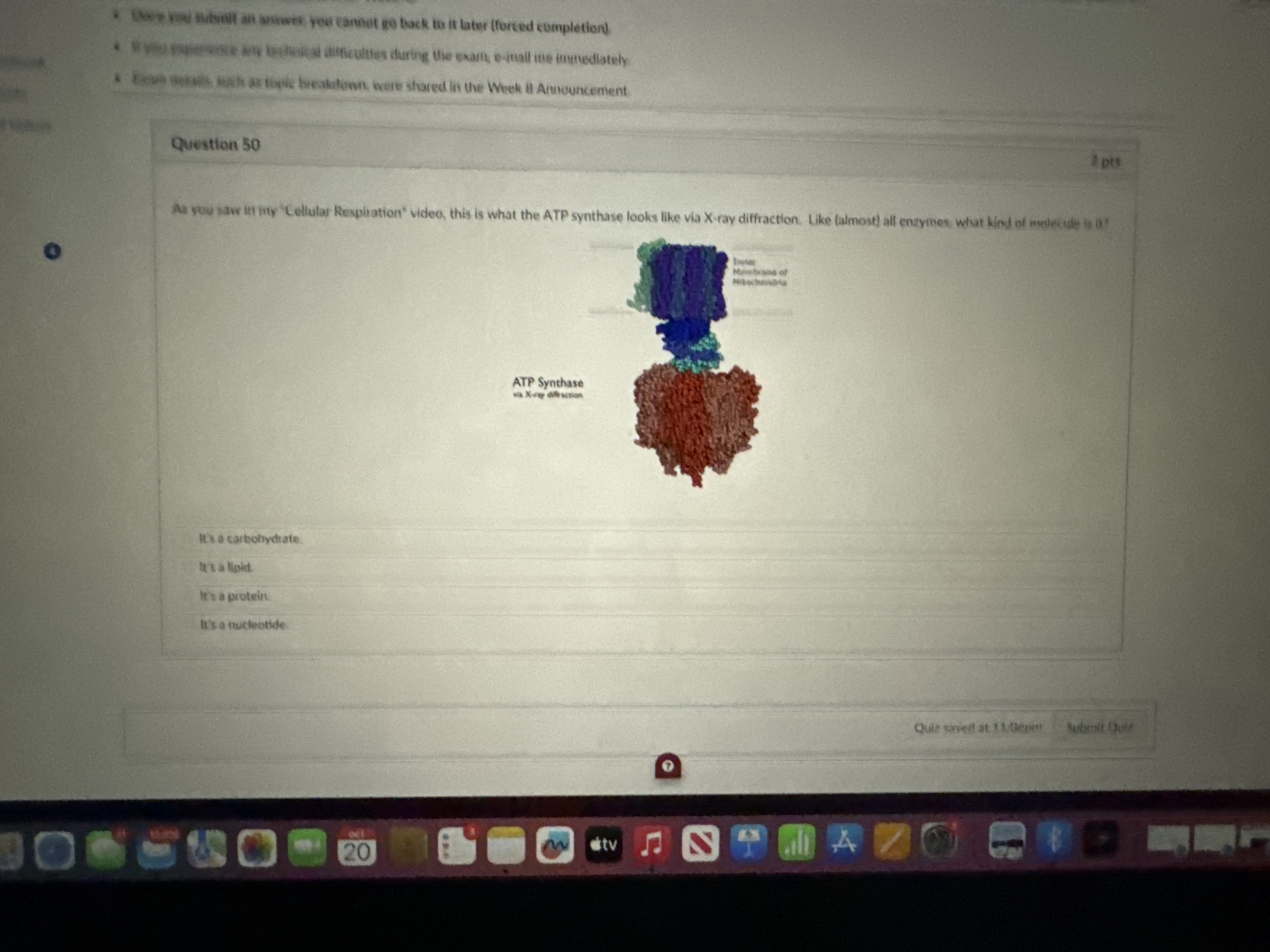 question 50 2 pts its a carbotsydtate 43 athid itsa protein it a nuthouthde quis saved at 11 geint