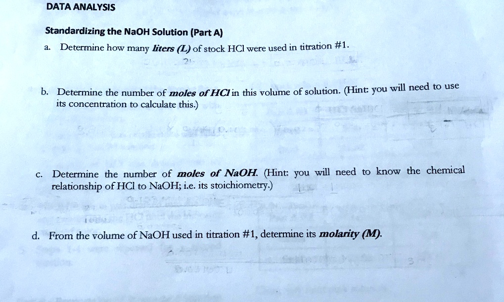 data analysis standardizing the naoh solution part a determine how many liters l of stock hcl ...