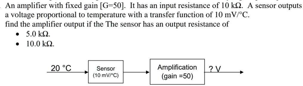 an amplifier with fixed gain g50 it has an input resistance of 10 a sensor outputs a voltage ...