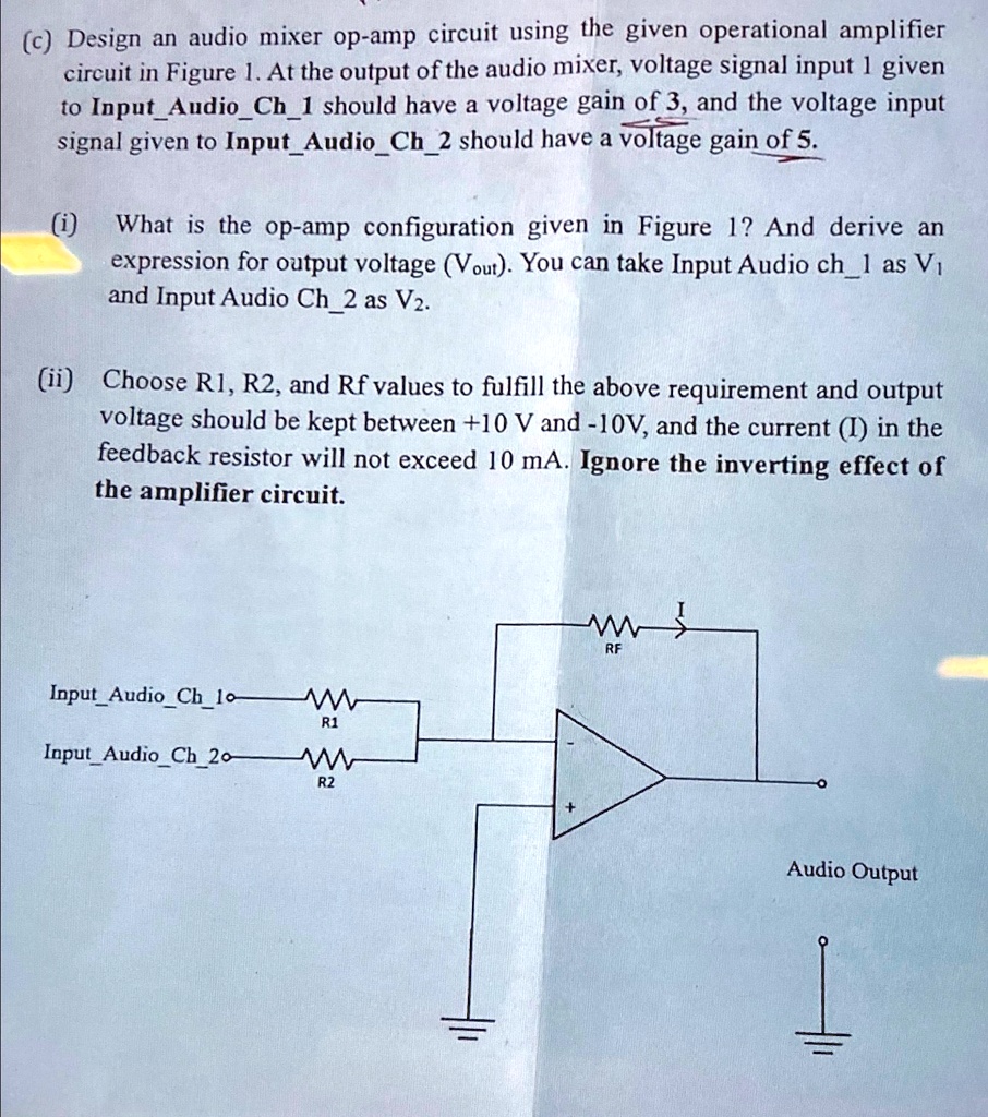 SOLVED: (c) Design an audio mixer op-amp circuit using the given operational amplifier circuit ...