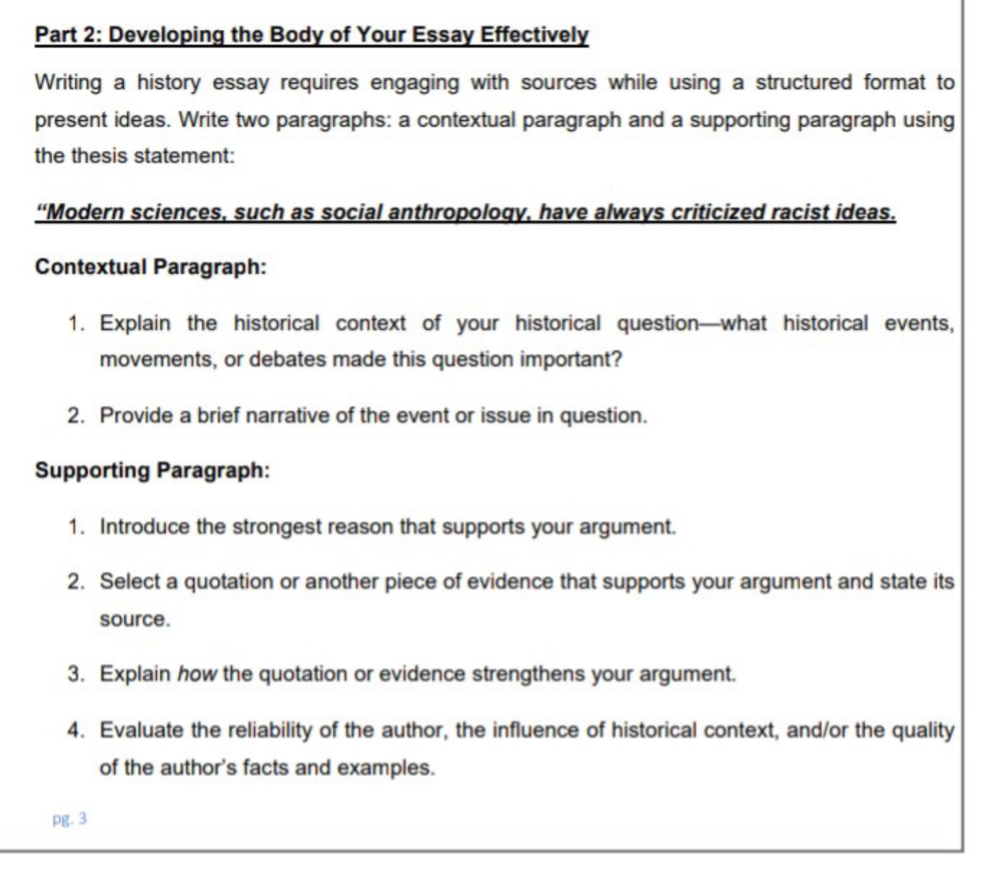 Part 2: Developing the Body of Your Essay Effectively Writing a history ...