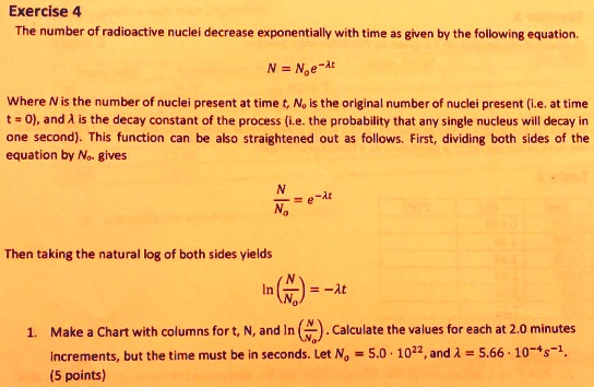 SOLVED: Exercise: The number of radioactive nuclei decreases ...