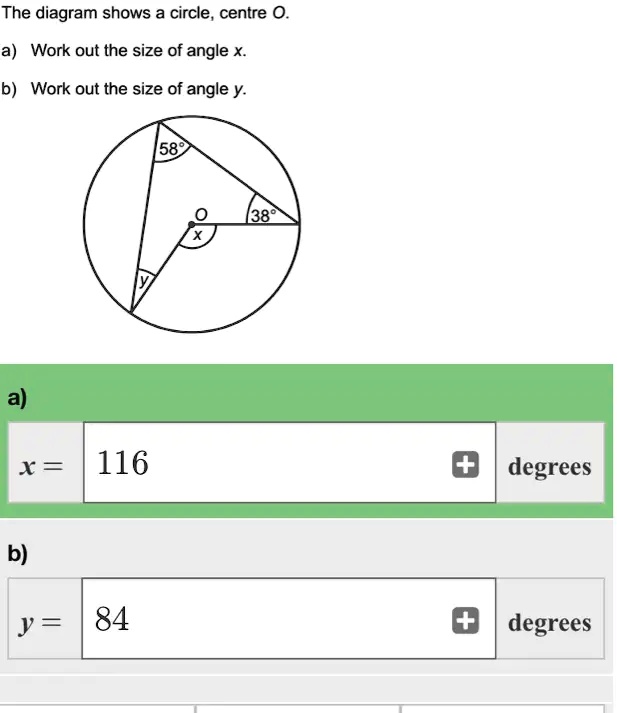 SOLVED: The diagram shows a circle, centre 0. Work out the size of ...