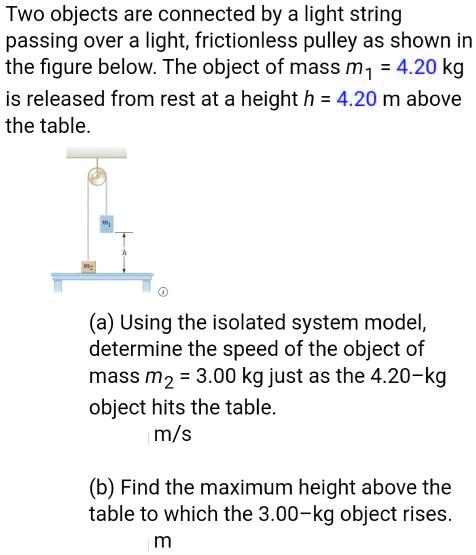 SOLVED: Two objects are connected by a light string passing over a light, frictionless pulley as ...