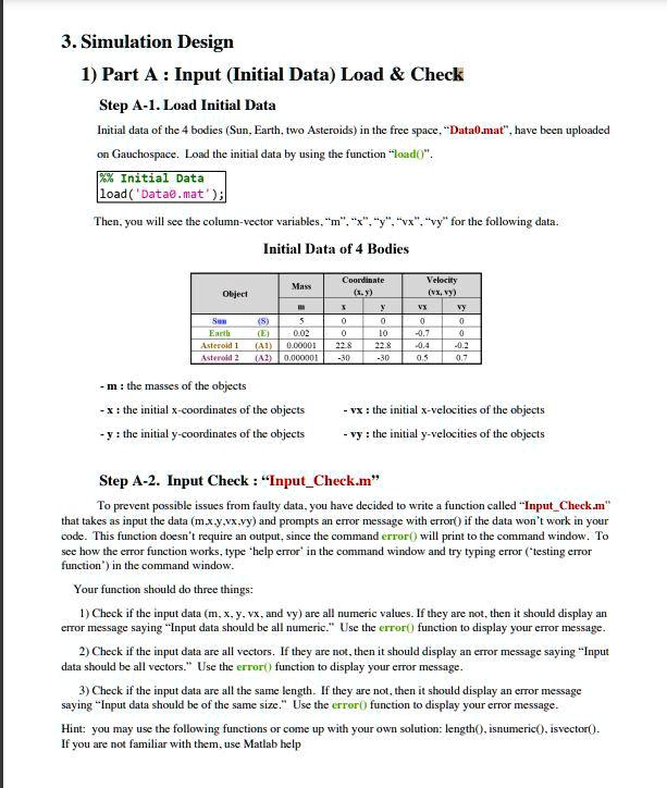 Solved Part A Input Initial Data Load Check Step A 1 Load Initial
