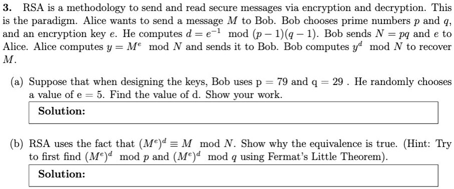 Solved Rsa Is A Methodology To Send And Read Secure Messages Via Encryption And Decryption