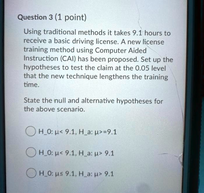 SOLVED: Question 3 (1 point) Using traditional methods, it takes 9.1 ...