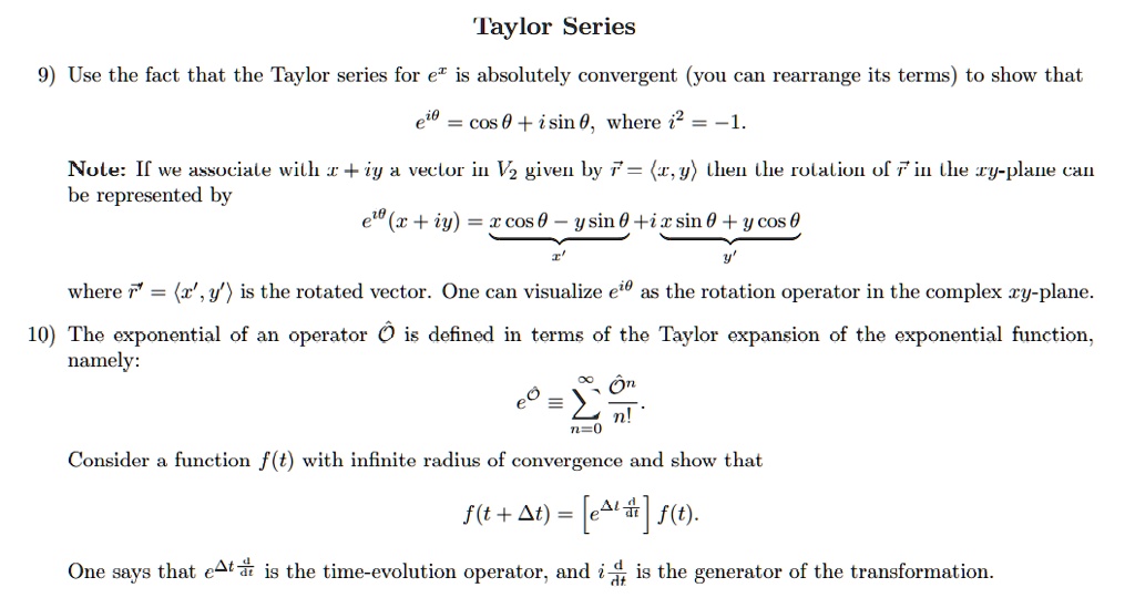 Taylor Series 9) Use the fact that the Taylor series for e^x is ...