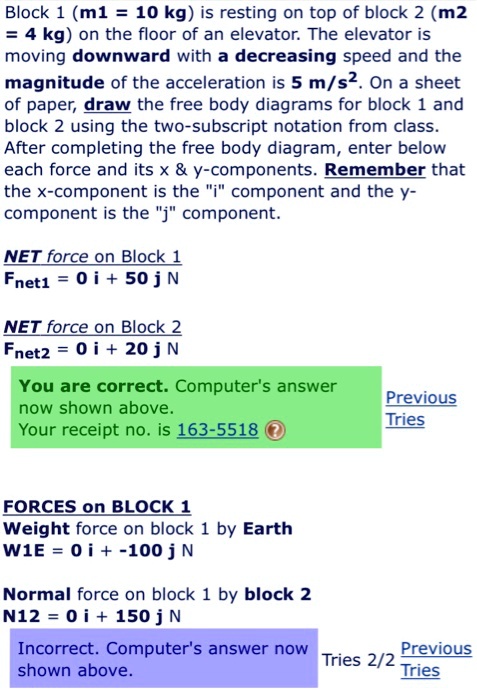 SOLVED: Block 1 (m1 = 10 kg) is resting on top of block 2 (m2 = 4 kg) on the floor of an ...
