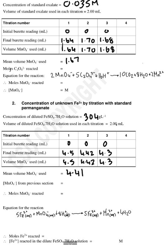 concentration of standard oxalate 0 035m volume of standard oxalate used each ttraution 200 ml ...
