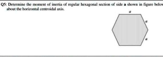 Q5: Determine the moment of inertia of regular hexagonal section of side a shown in figure below ...