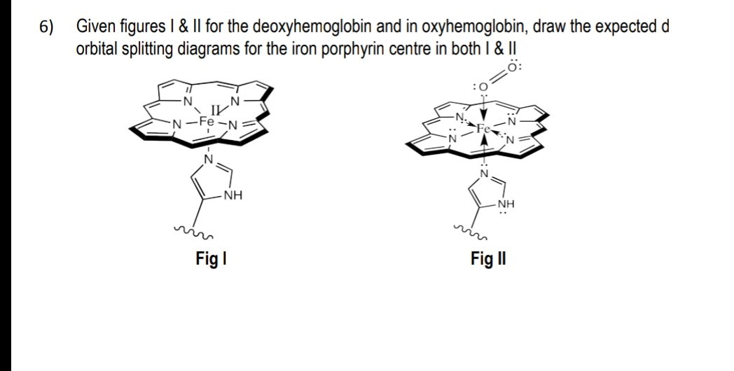 6) Given figures I & II for the deoxyhemoglobin and in oxyhemoglobin ...