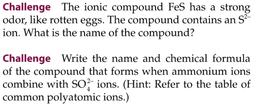 SOLVED: Challenge The ionic compound FeS has a strong odor, like rotten ...