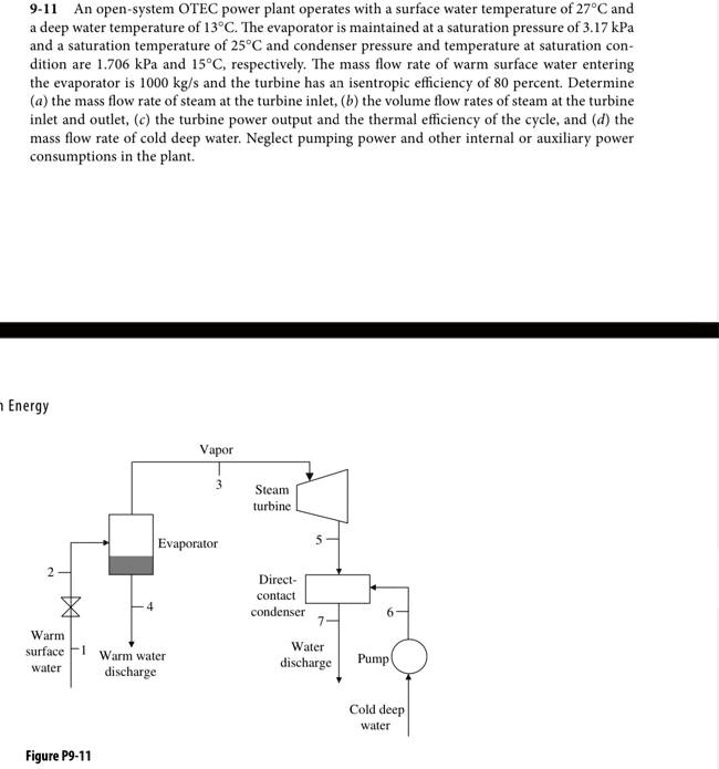 SOLVED: 9-11An open-system OTEC power plant operates with a surface ...