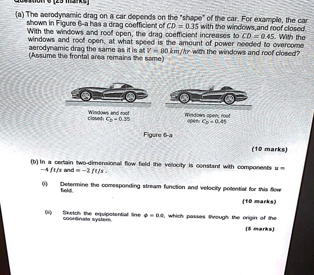 SOLVED: The aerodynamic drag on a car depends on the shape of the car ...
