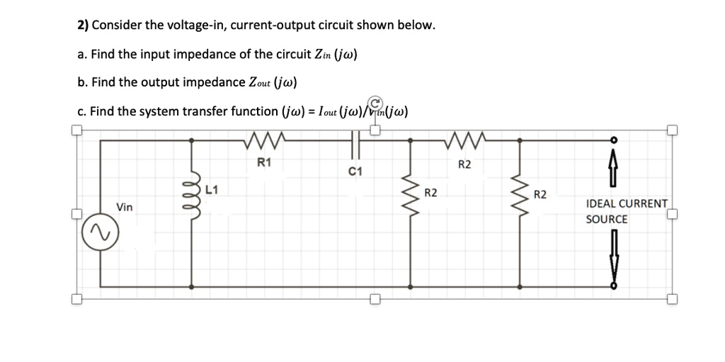 SOLVED: 2) Consider the voltage-in, current-output circuit shown below: a. Find the input ...