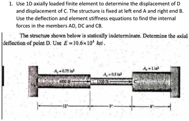 VIDEO solution: 1. Use 1D axially loaded finite element to determine the displacement of D and ...