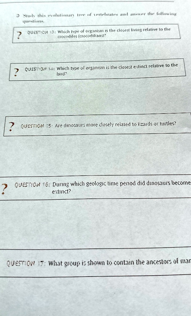 SOLVED: Study this evolutionary tree of vertebrates and answer the ...