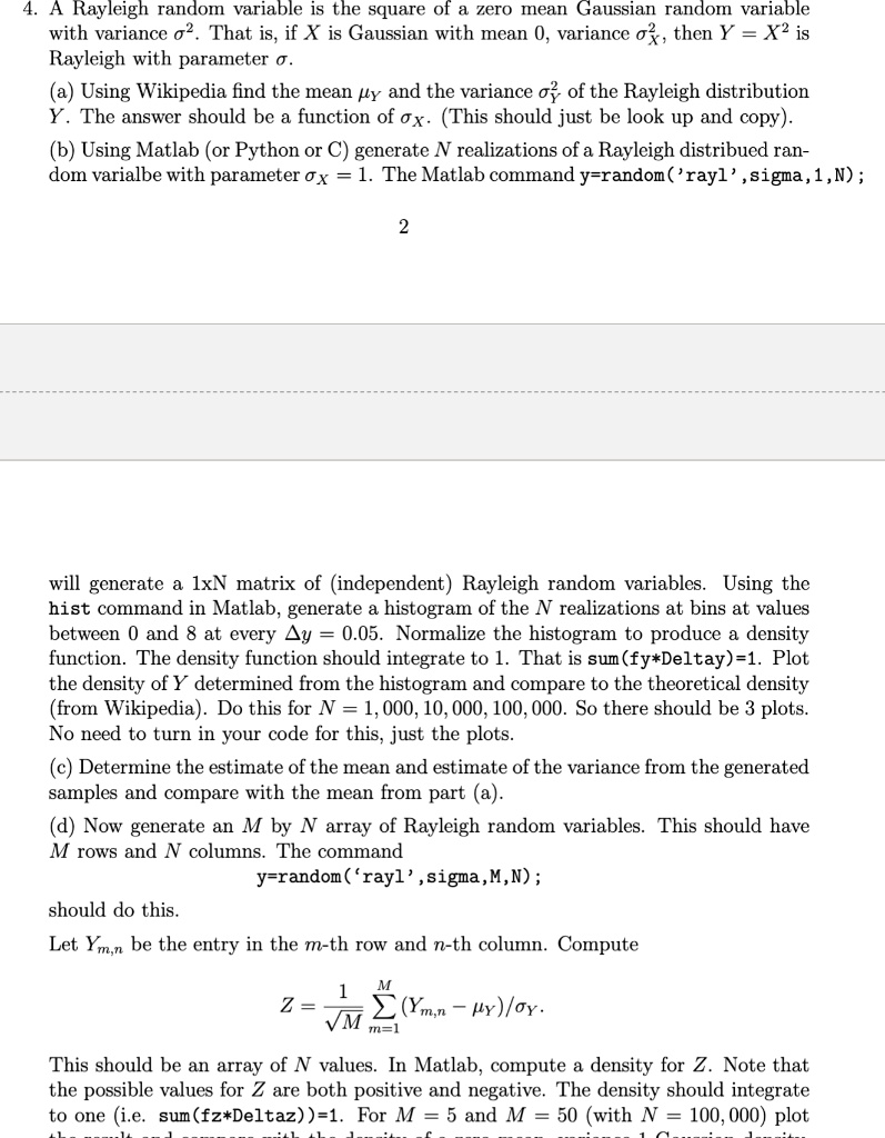 Solved A Rayleigh Random Variable Is The Square Of A Zero Mean Gaussian Random Variable With