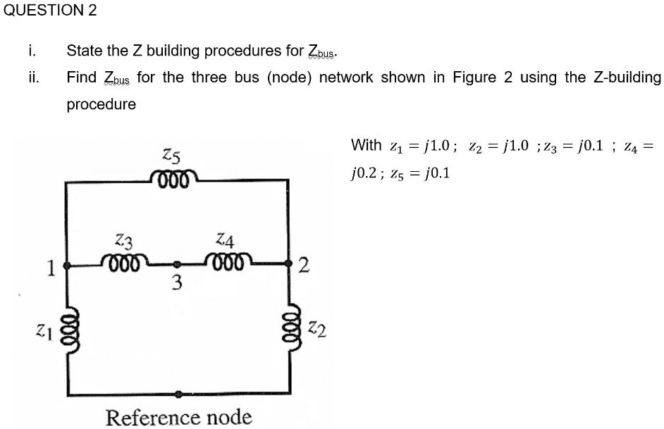 Question 2 I State The Z Building Procedures For Zbus Ii Find Zbus For The Three Bus Node 0580