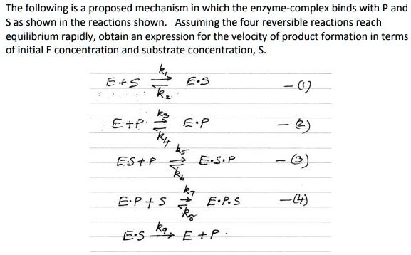 The following is a proposed mechanism in which the enzyme-complex binds with P and S as shown in ...