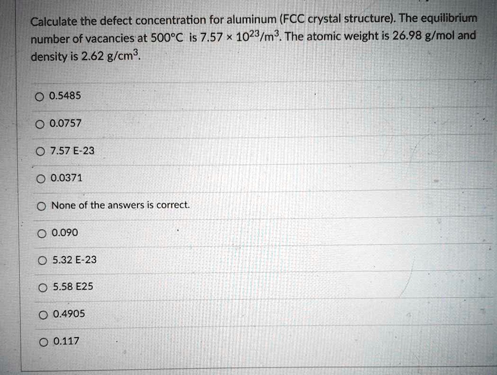 calculate the defect concentration for aluminum fcc crystal structure ...