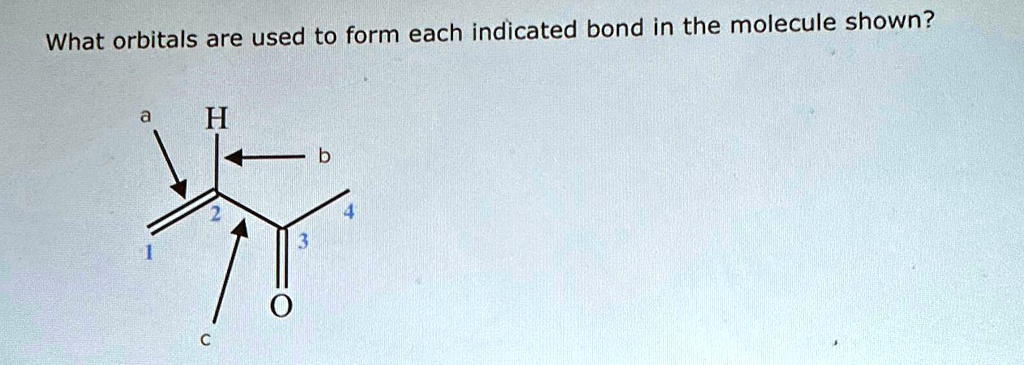 What orbitals are used to form each indicated bond in the molecule shown? What orbitals are used ...
