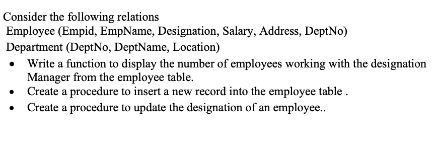 Video Solution Consider The Following Relations Employee Empid Empname Designation Salary