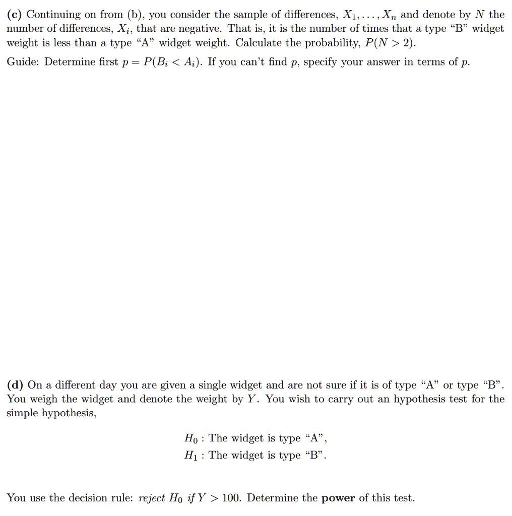 c continuing on from b you consider the sample of differences x1 xn and ...