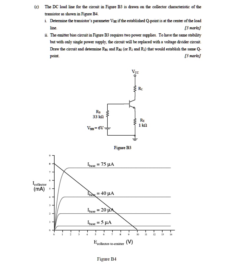 SOLVED: The DC load line for the circuit in Figure B3 is drawn on the collector characteristic ...