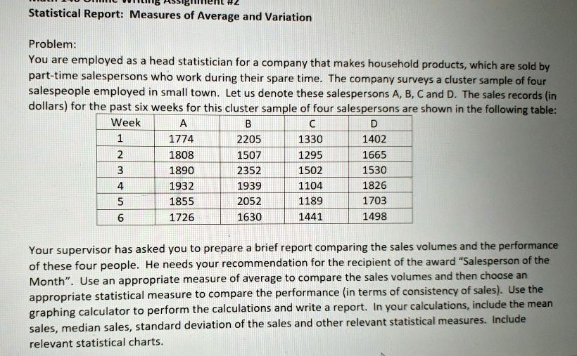 statistical report measures of average and variation problem you are ...