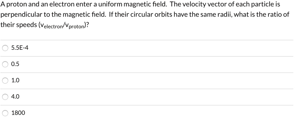 SOLVED: A proton and an electron enter a uniform magnetic field: The velocity vector of each ...