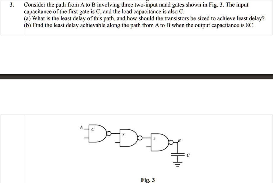 3. Consider the path from A to B involving three two-input nand gates ...